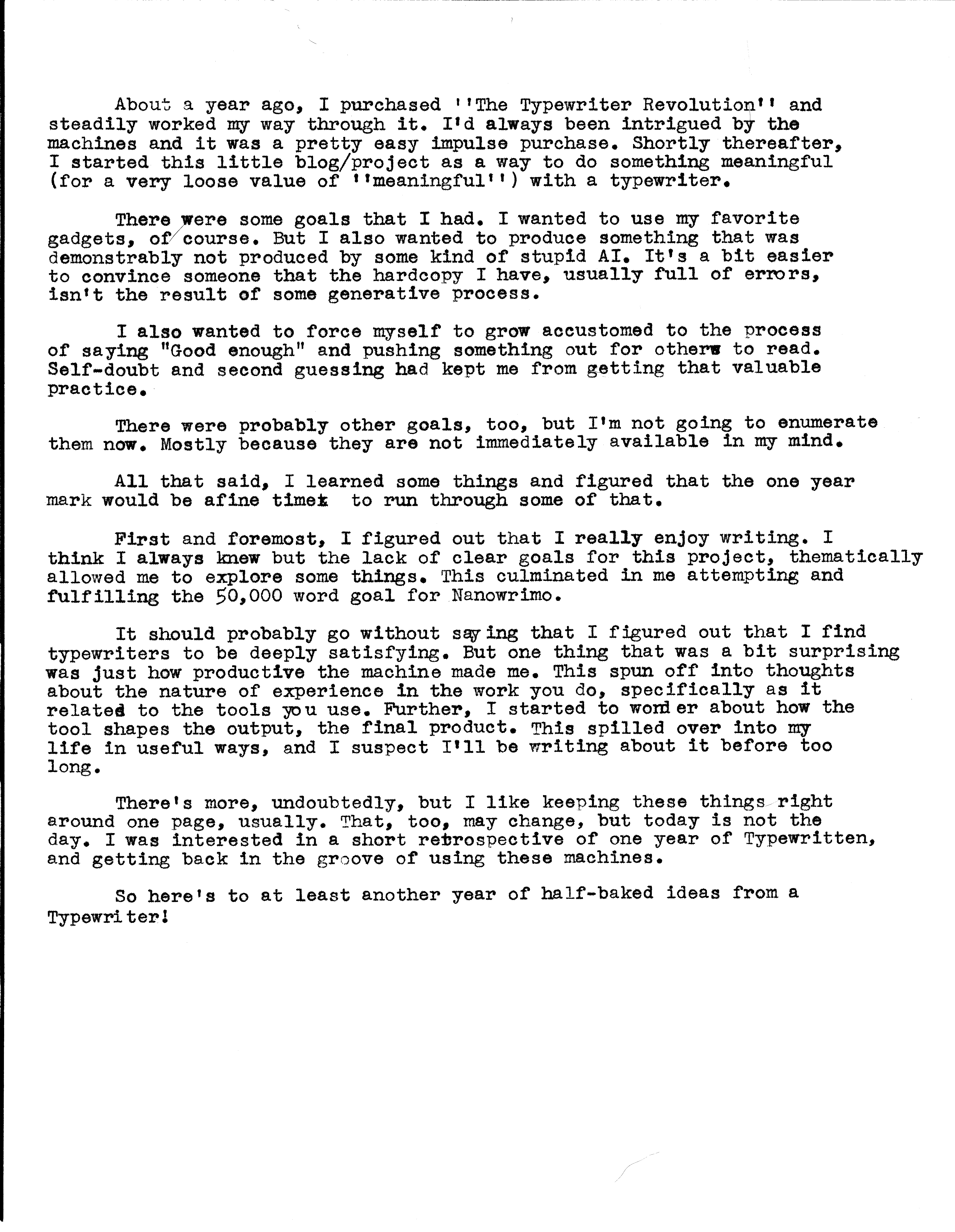 A (Very) Short Retrospective of One Year of Typewritten – Typewritten